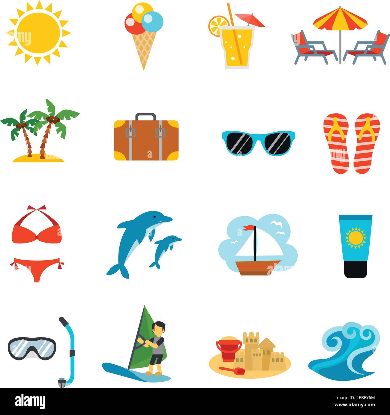 Summer and vacations icons set with suitcase sunglasses and beach flat ...