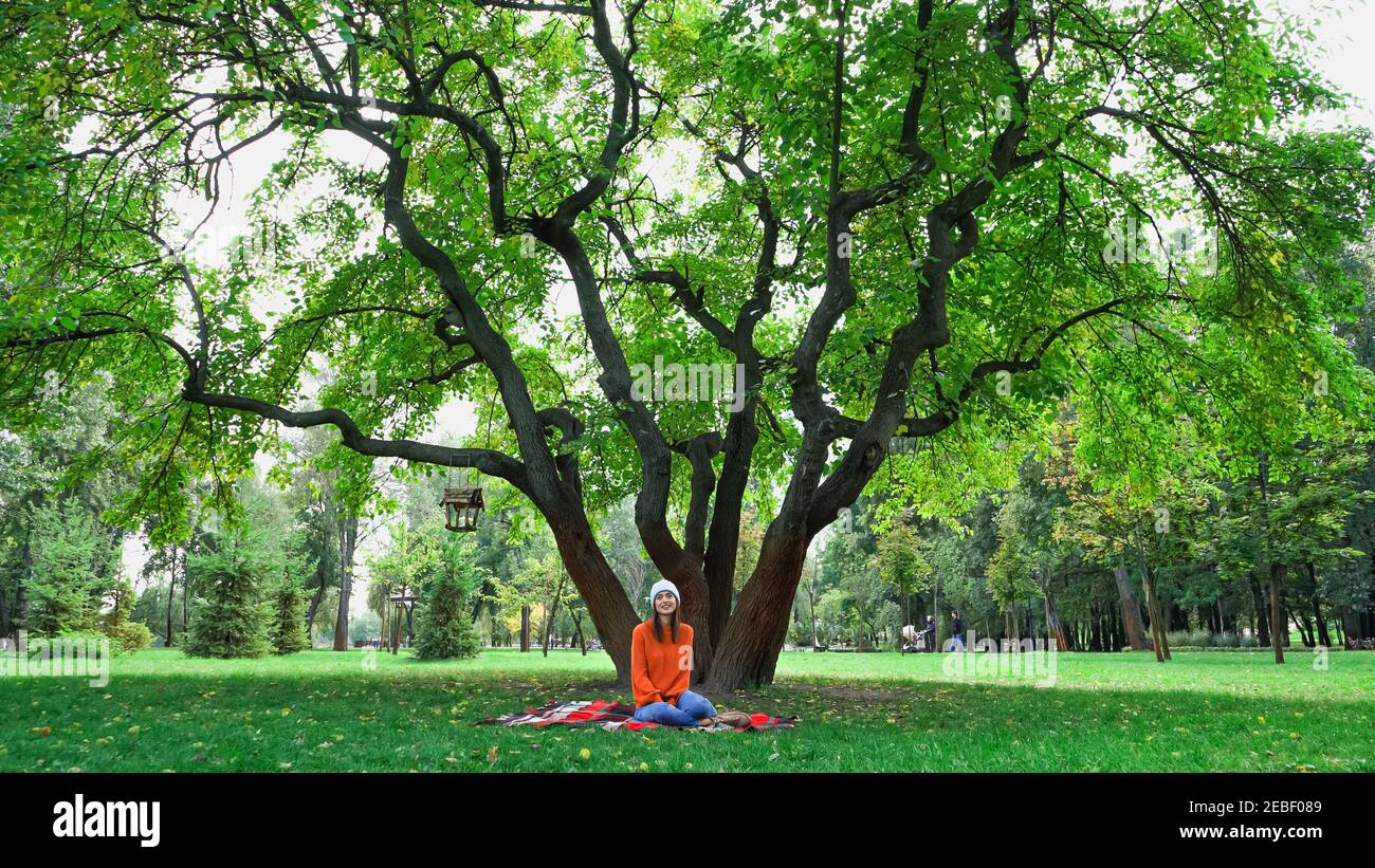Joyful person sitting under tree hi-res stock photography and images ...