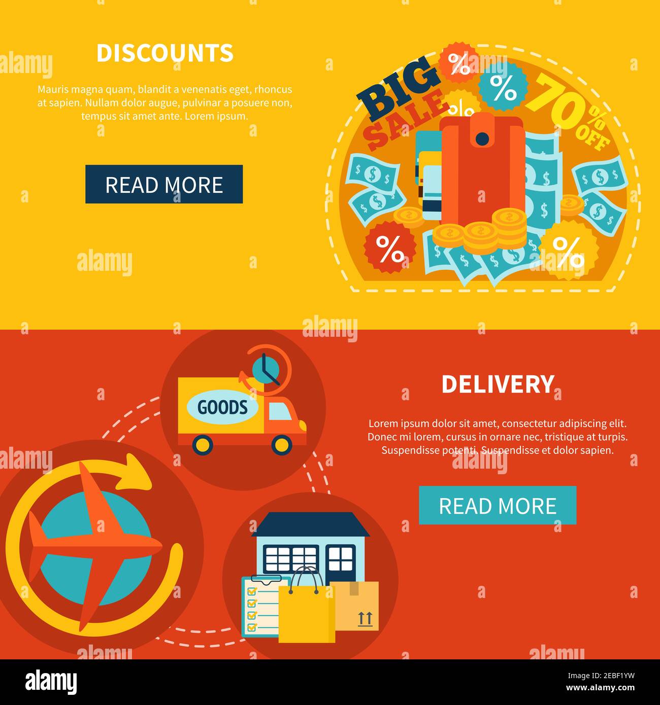 Online shopping 2 horizontal banners set with read more button ...