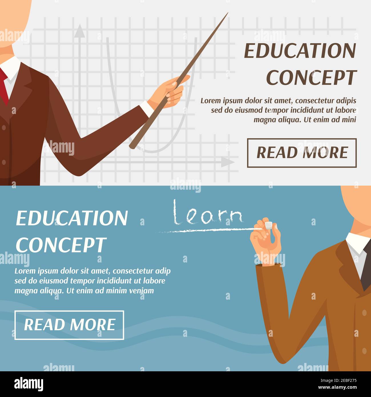 Education concept horizontal banners with teacher pointer and text in ...