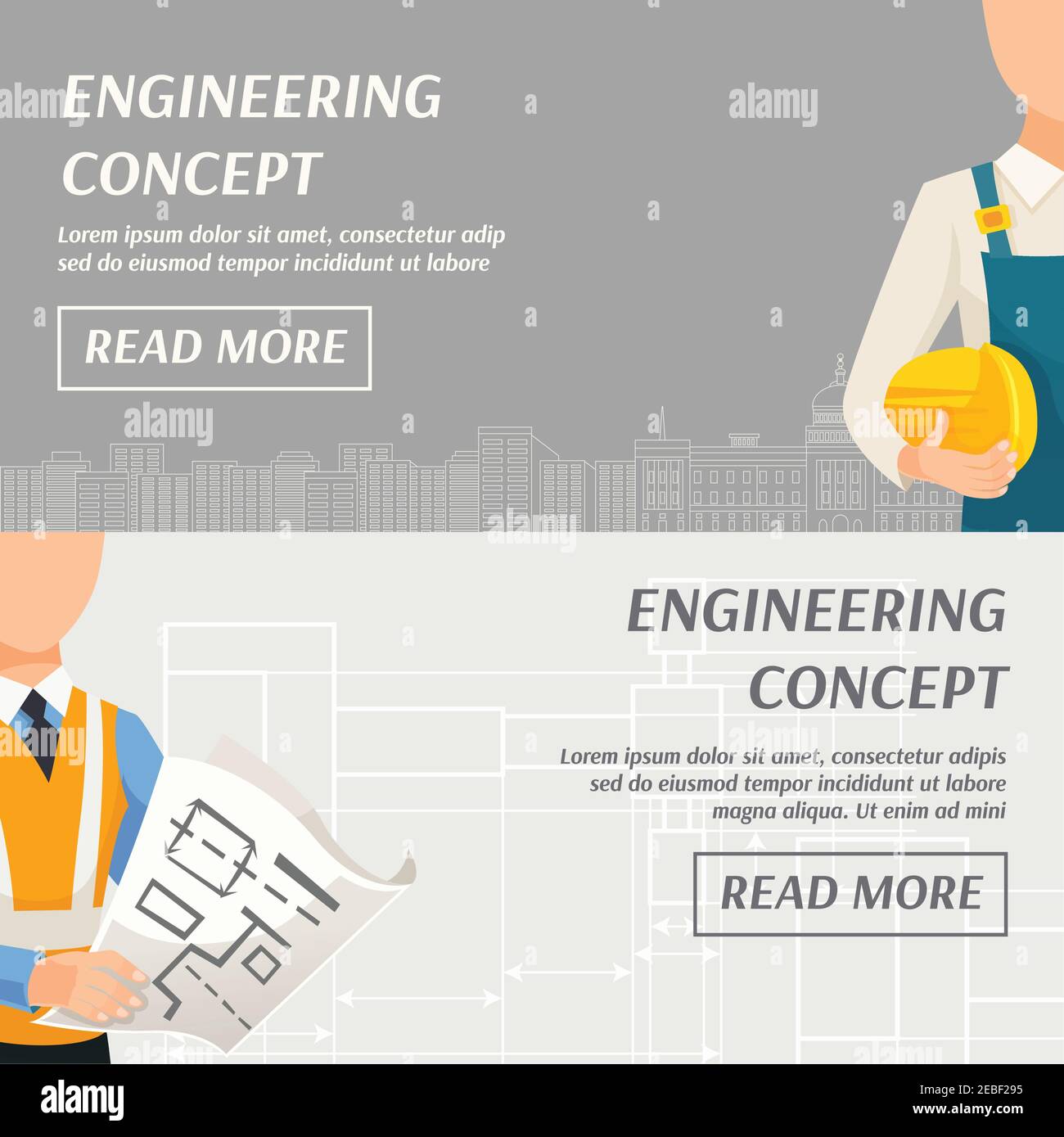 Engineering concept horizontal banners with foreman architect and place ...