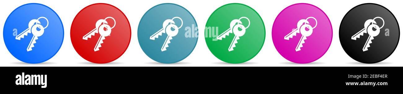 Keys vector icons, set of circle gradient buttons in 6 colors options ...