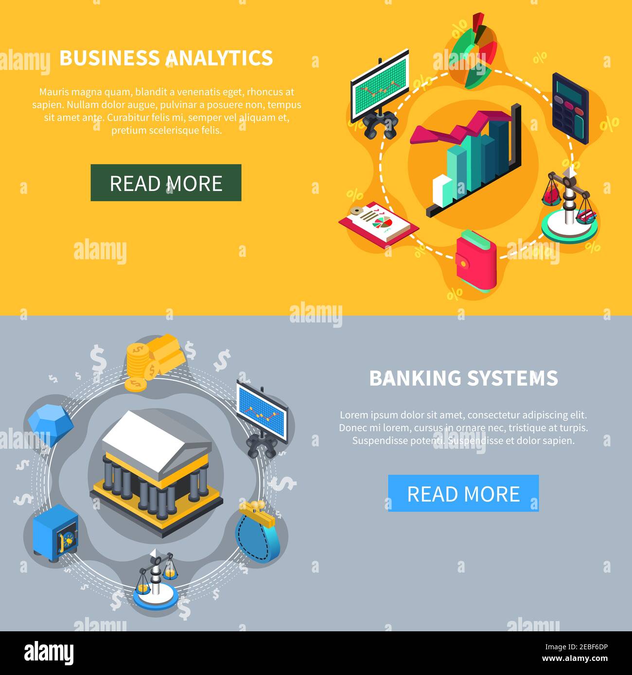 Business analytics and banking systems financial isometric icons ...
