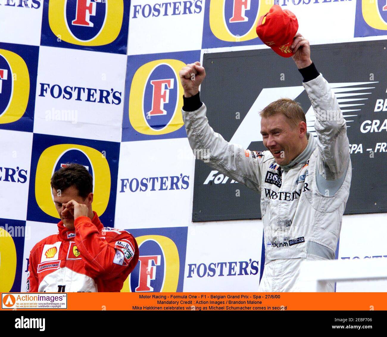 Mika Hakkinen Celebrates Winning The Belgian Grand Prix Hi Res Stock