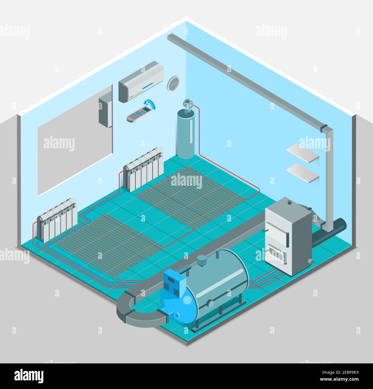 Heating cooling system interior isometric template with conditioner ...