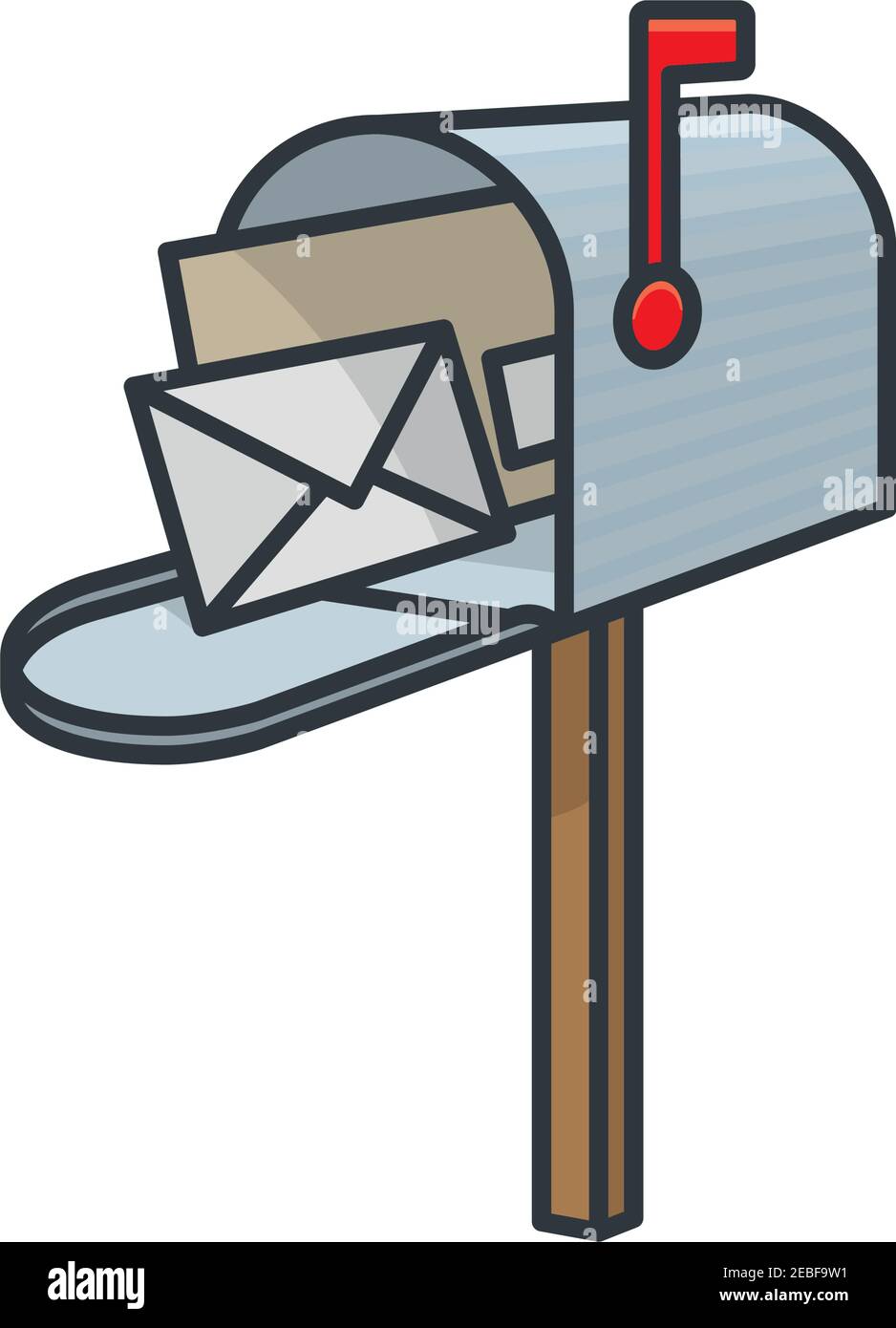 Classic open American aluminum mailbox with letters inside isolated ...