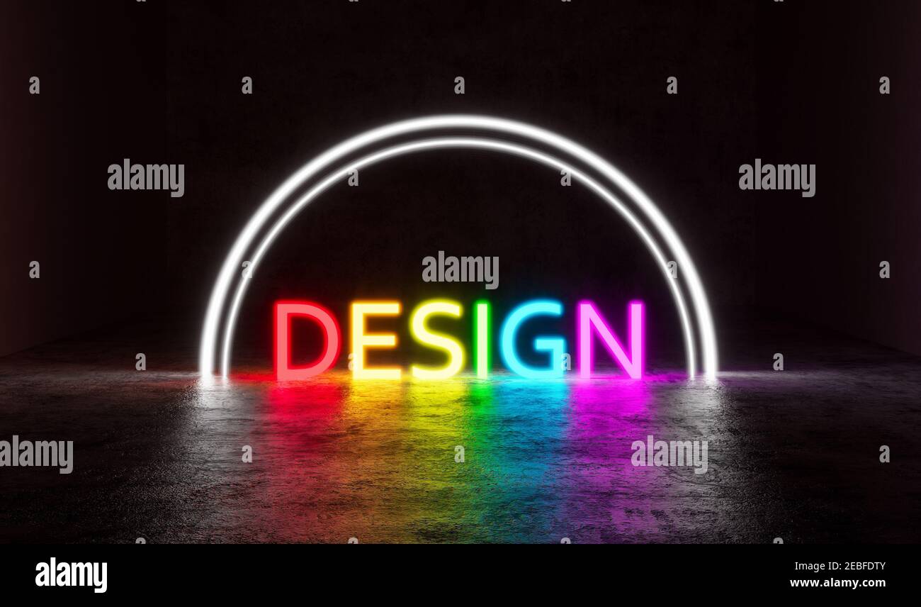 Colorful neon glowing word design. Rainbow colors text concept ...
