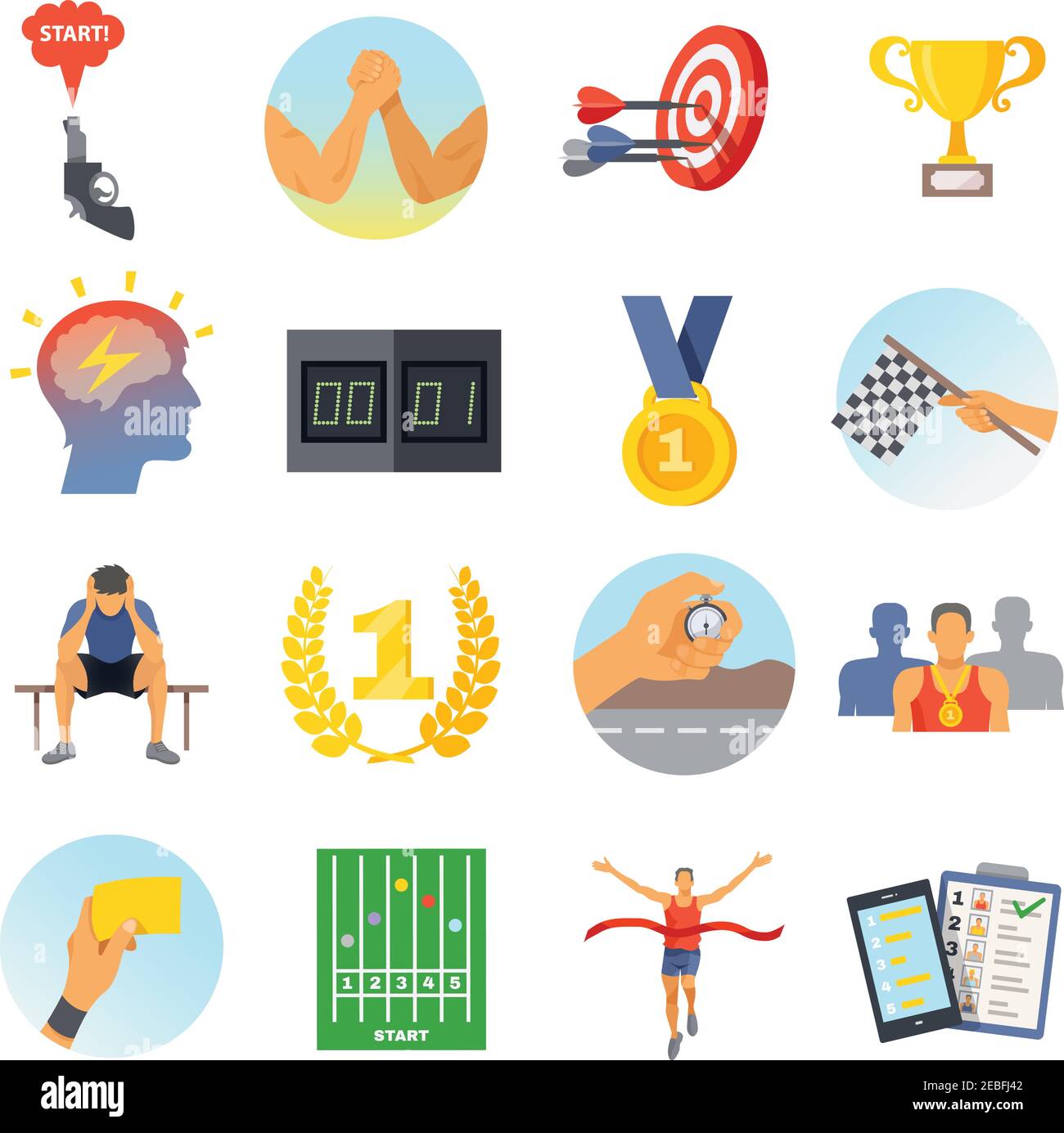 Competition icons set of sports rewards prizes athletes and accessories ...