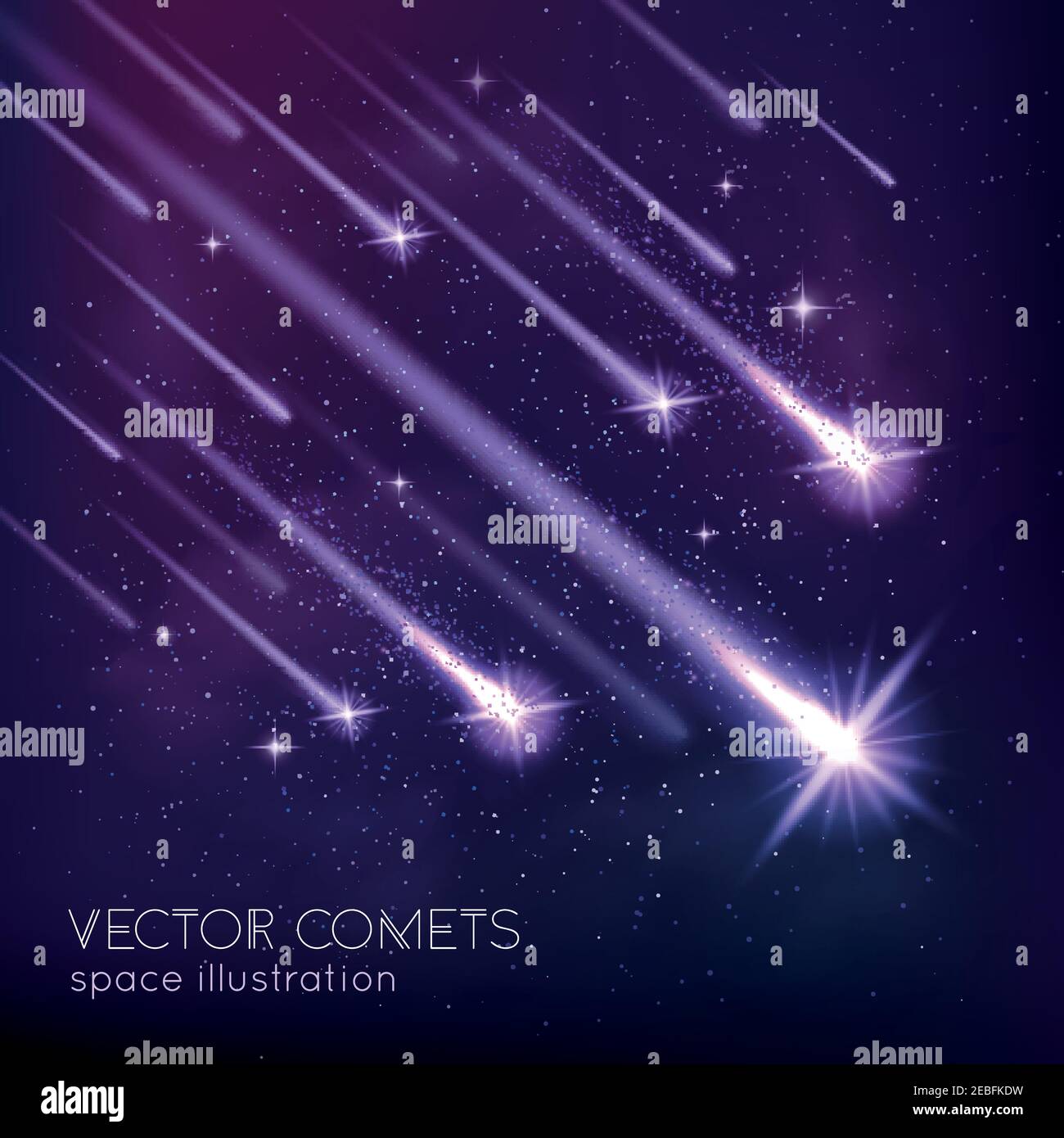 Meteor shower background with falling glowing comets asteroids and ...