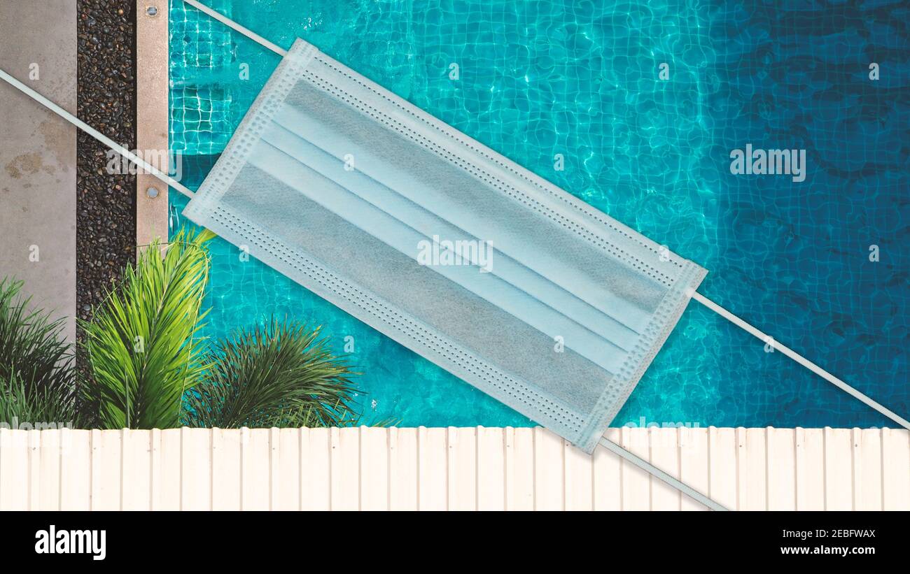 No Entry Concept. Photo manipulation. Mask and pool. No swimming during ...