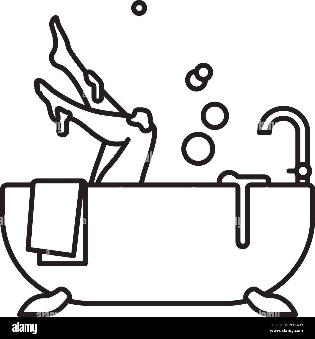 Woman stretching her legs from a bathtub vector line icon for Bathtub ...
