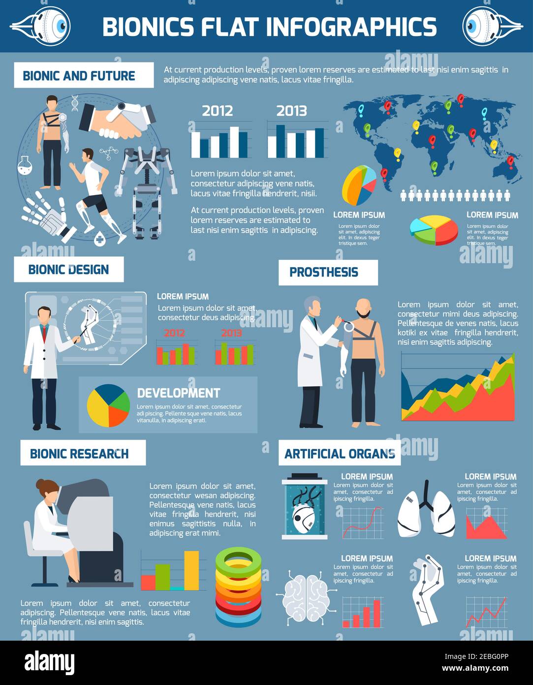 Bionics flat infographics with different innovative development ...