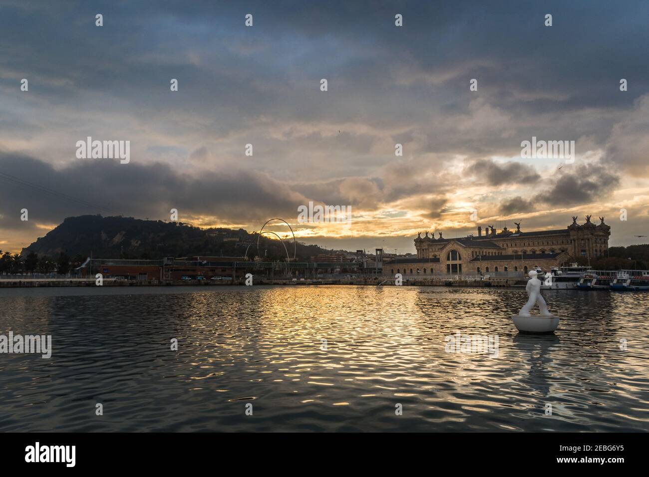 Montjuic and port coast line during bad weather Stock Photo - Alamy