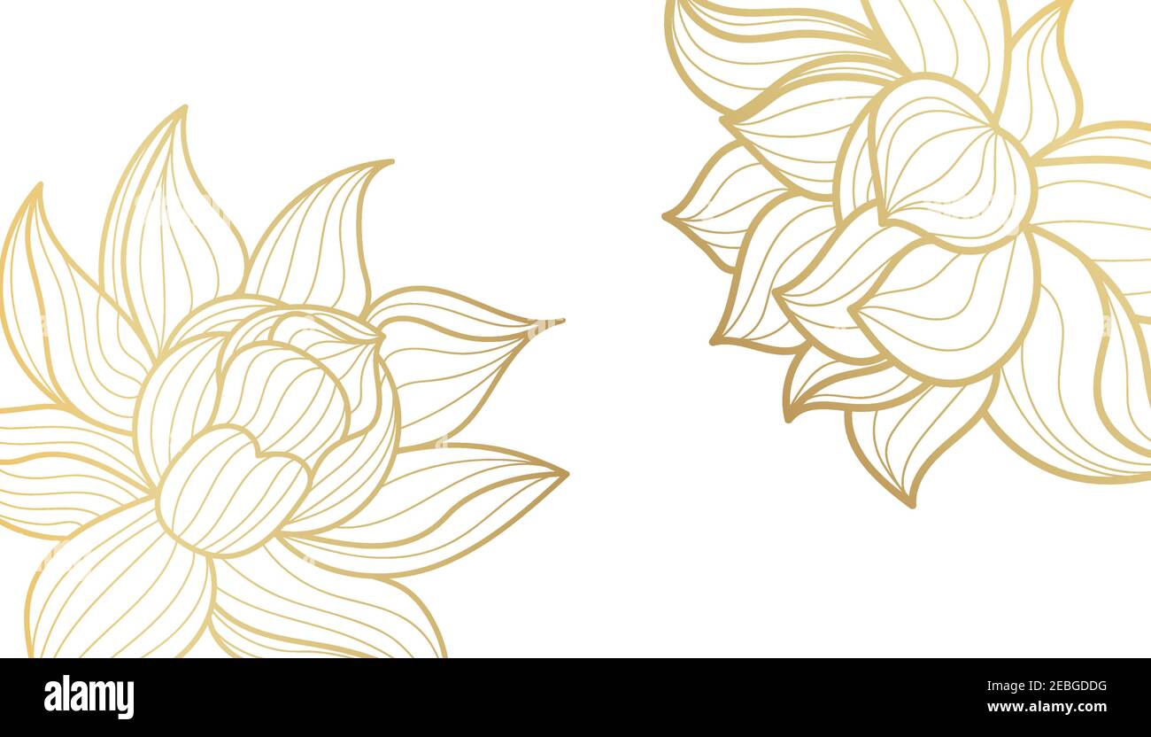 Golden lotus, line art background on white background. Design for ...