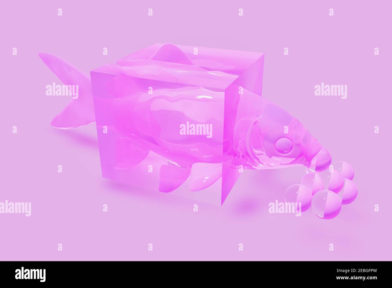 3d rendering illustration of a goldfish caught in a pink bucket with ...