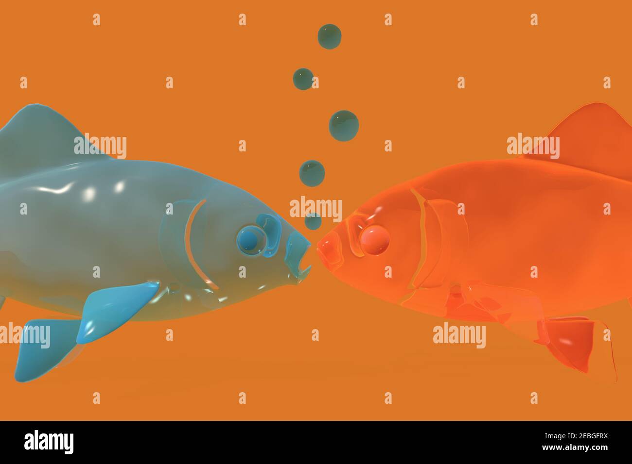 3d rendering illustration of a blue fish talking to an orange fish ...