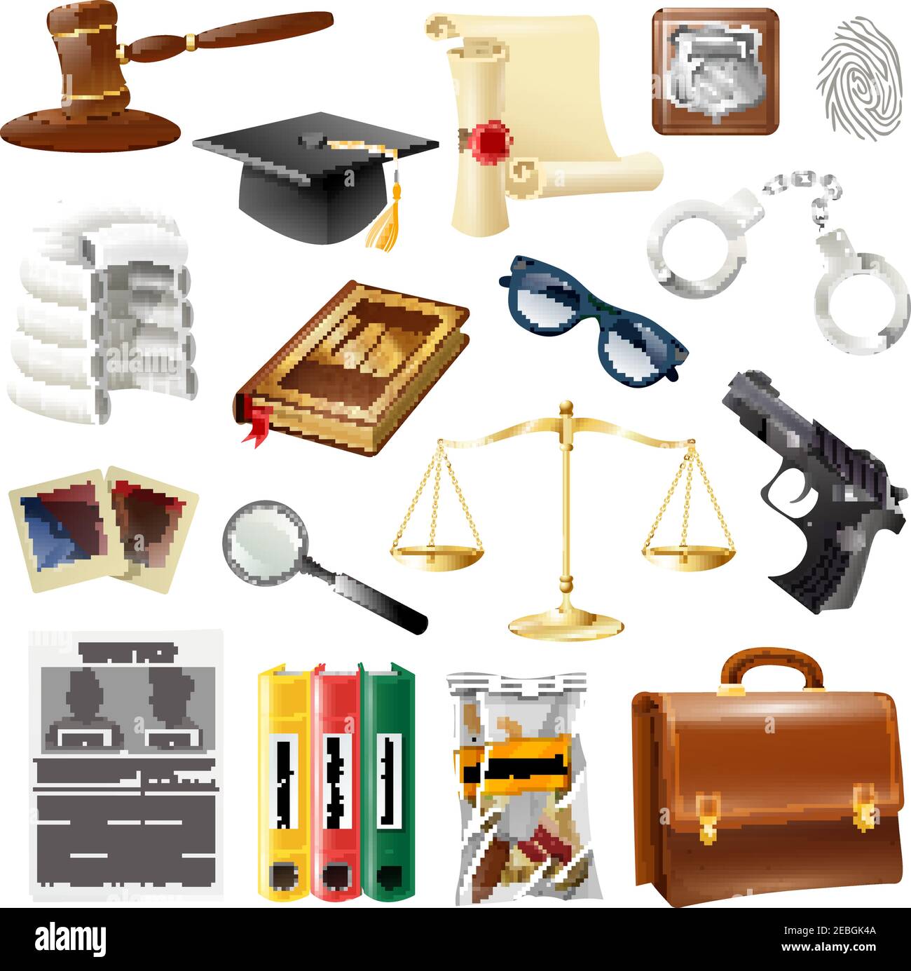 Law and justice objects symbols collection with attorney briefcase ...