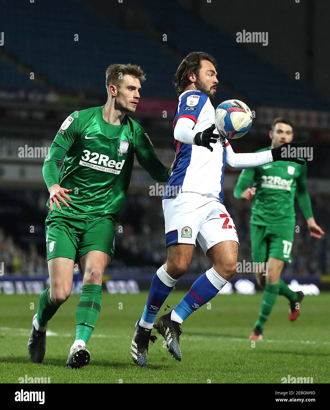 Blackburn Rovers' Bradley Dack (right) and Preston North End's Liam ...