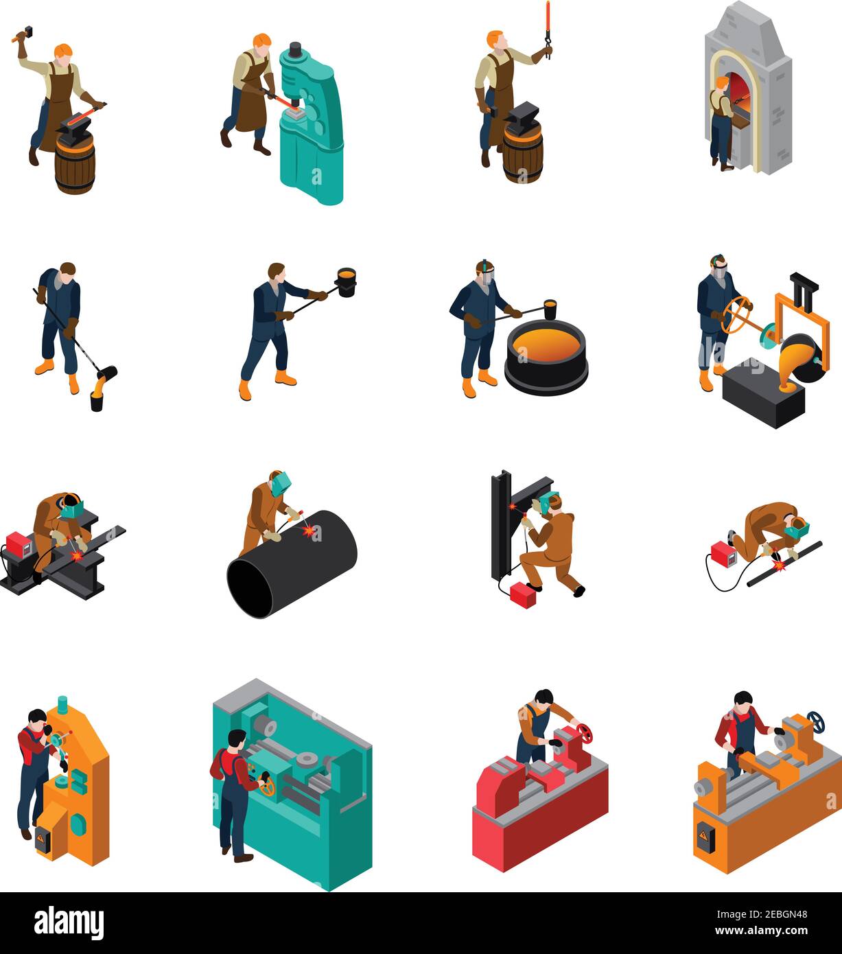 Metalworking process equipment tools and machinery isometric icons ...