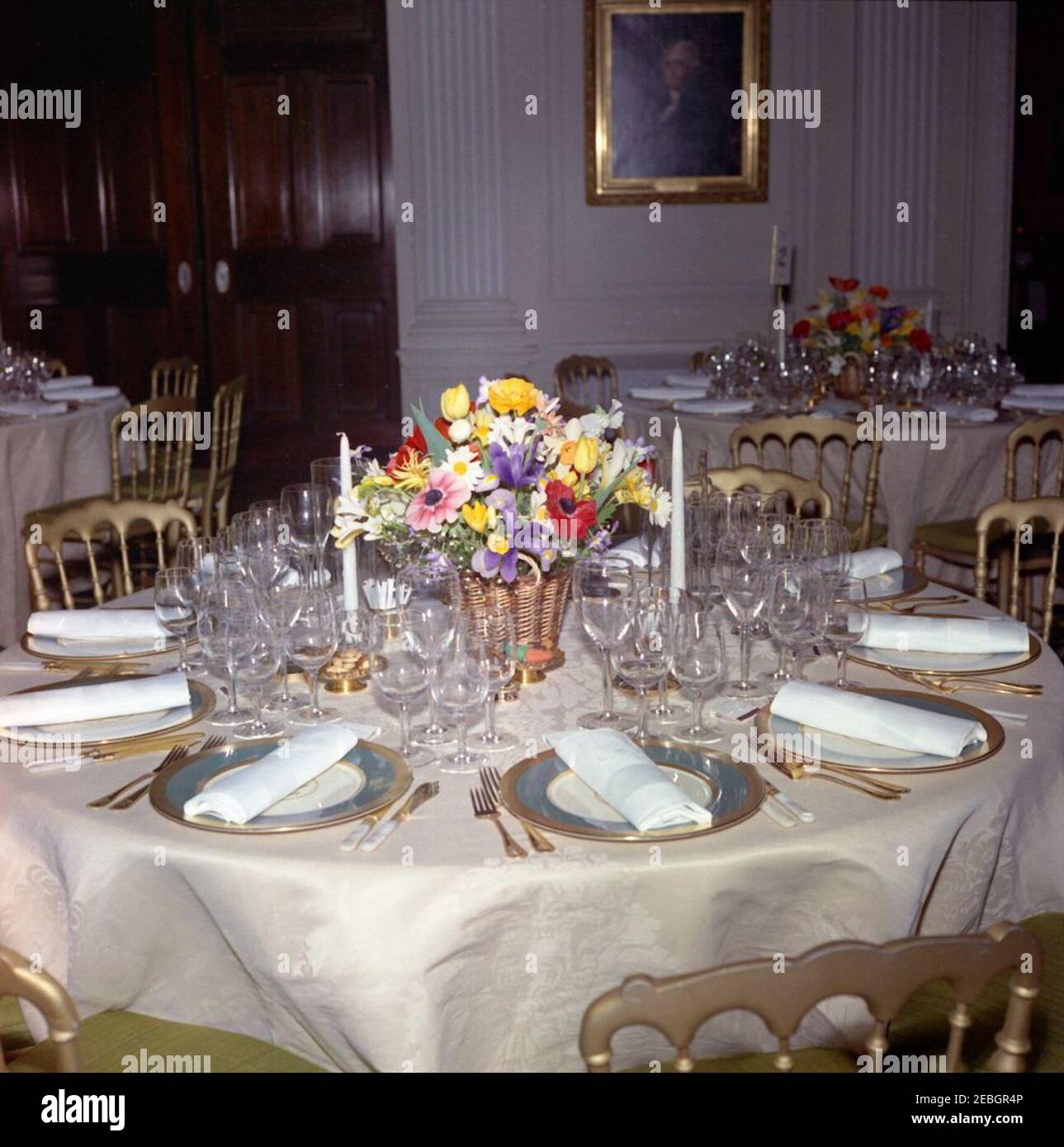 Dinner in honor of Nobel Prize Winners, 8:00PM. View of table settings ...