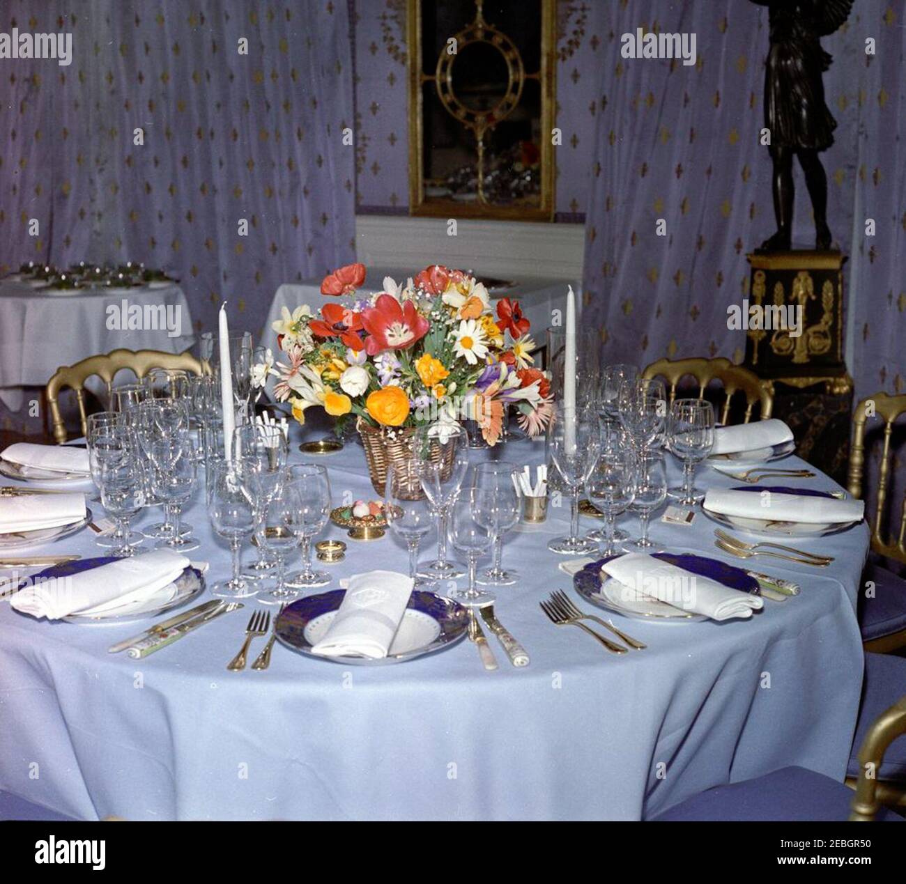 Dinner in honor of Nobel Prize Winners, 8:00PM. View of table settings ...