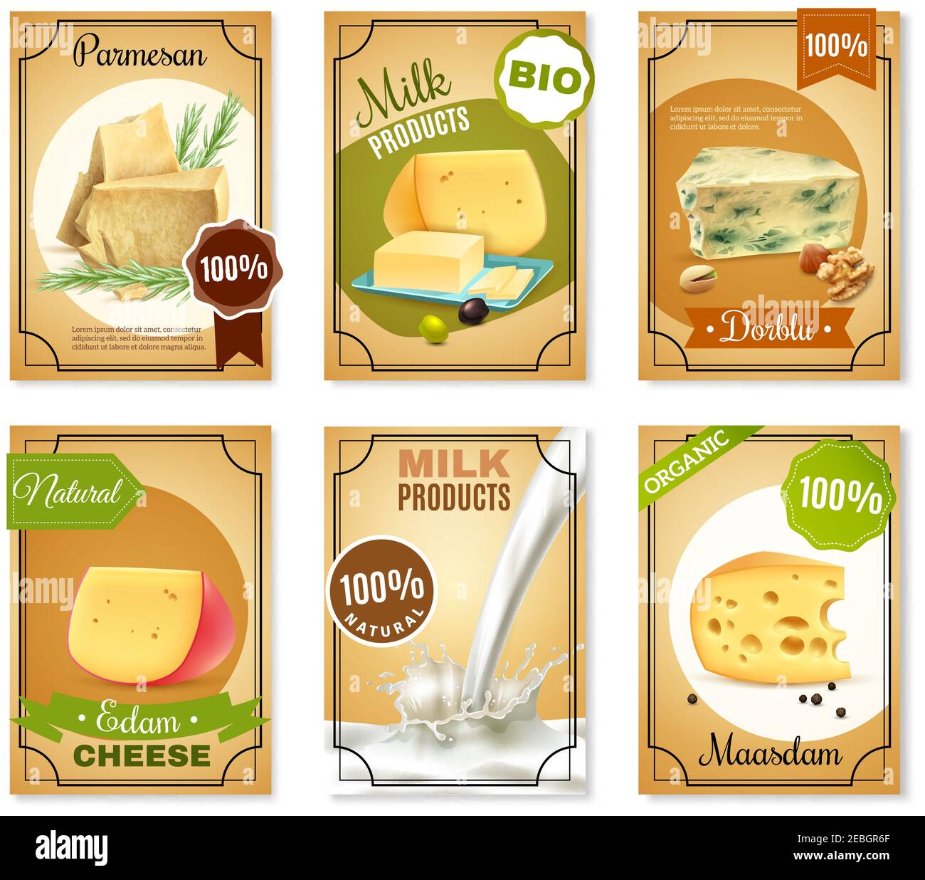 Milk products vertical banners with different sorts of cheese butter ...