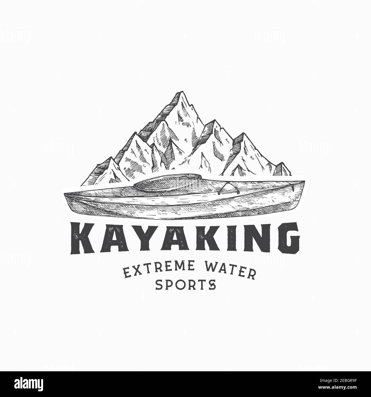 Kayaking Abstract Sign, Symbol or Logo Template. Hand Drawn Kayak or ...