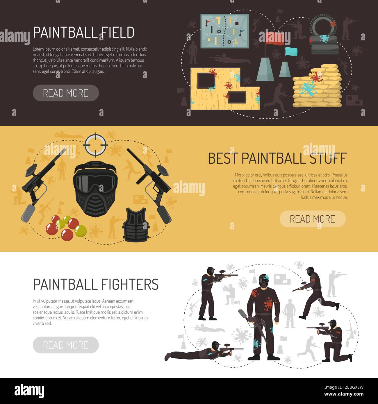 Paintball horizontal flat banners with players best stuff and field ...