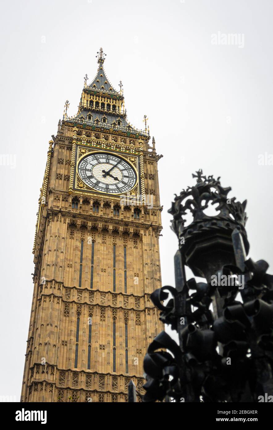 Big Ben and with ornate railings in the foreground London, UK Stock ...