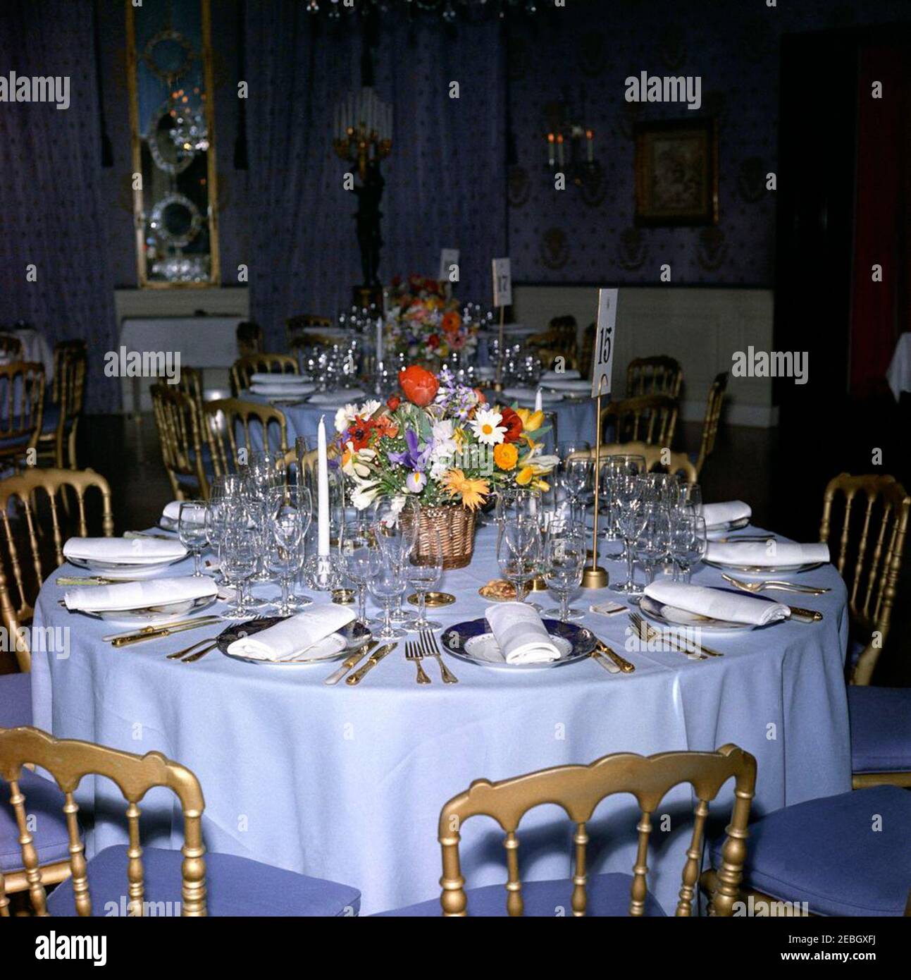 Dinner in honor of Nobel Prize Winners, 8:00PM. View of table settings ...