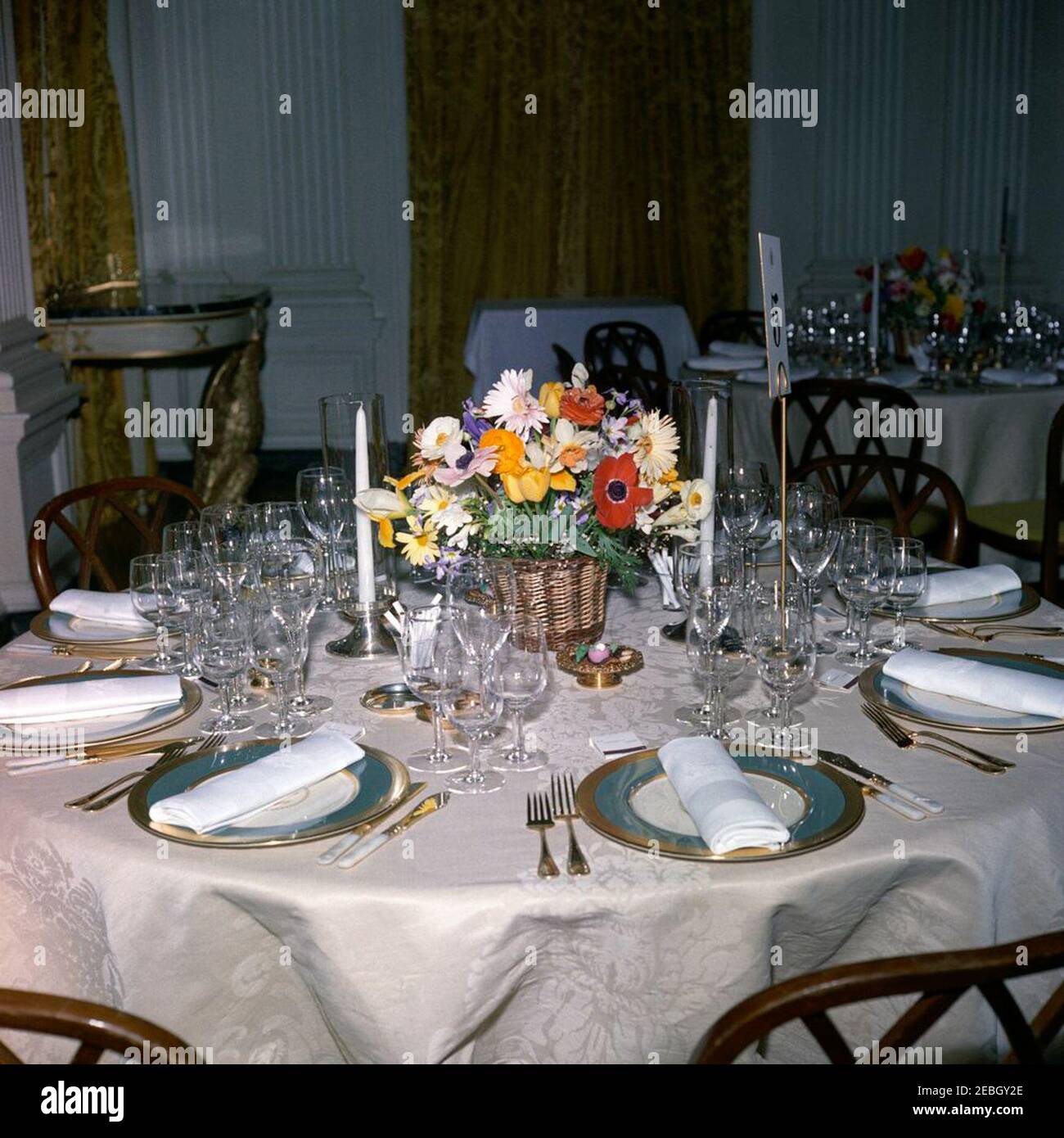 Dinner in honor of Nobel Prize Winners, 8:00PM. View of table settings ...