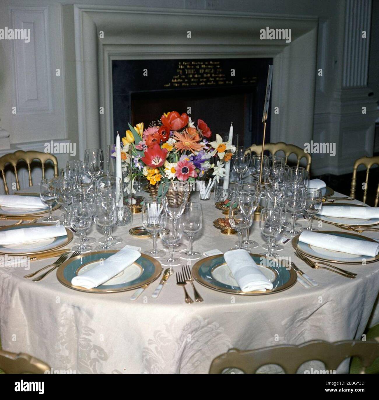 Dinner in honor of Nobel Prize Winners, 8:00PM. View of table settings ...
