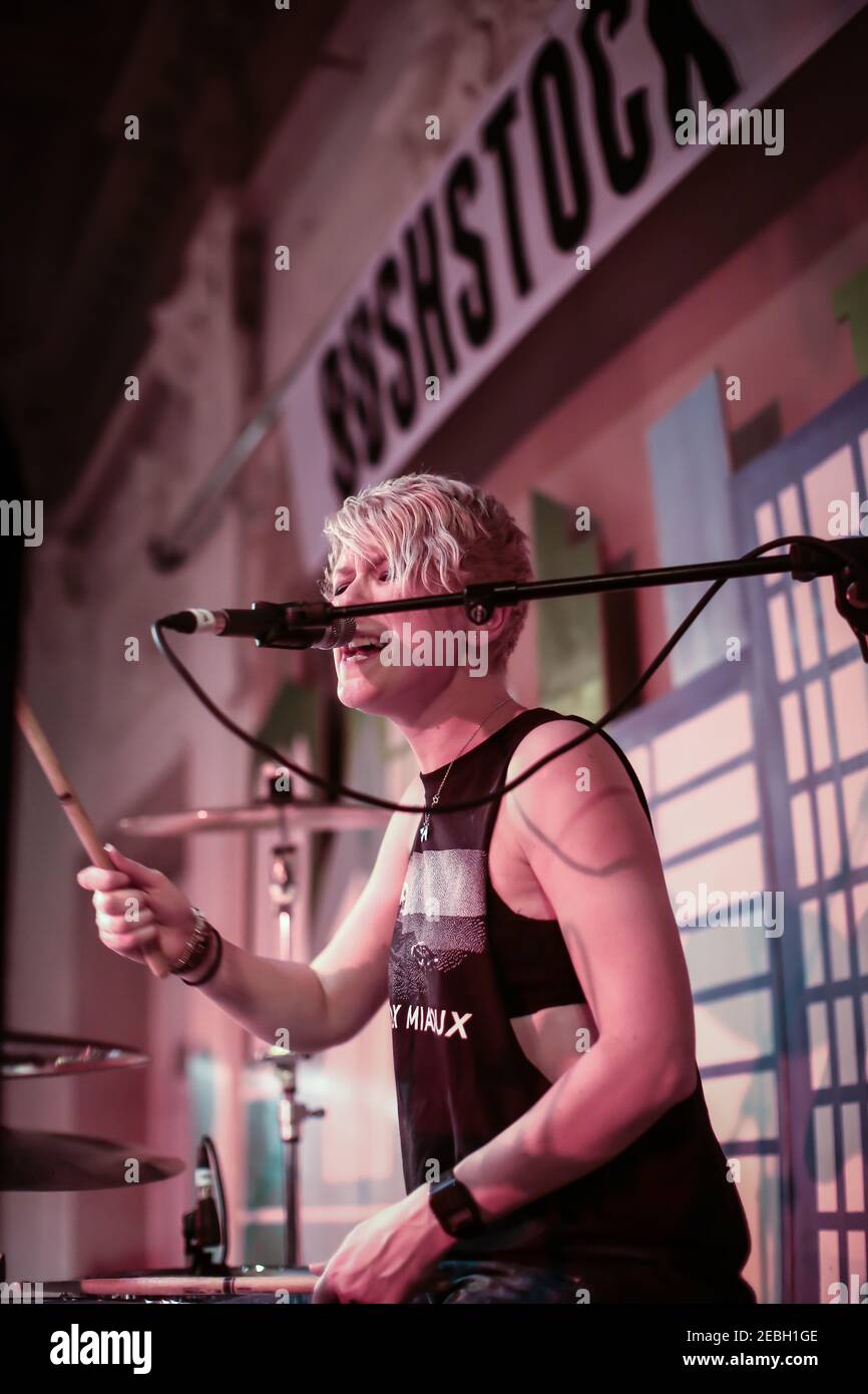 Cat Myers of Honeyblood performing live on stage during the Bushstock ...