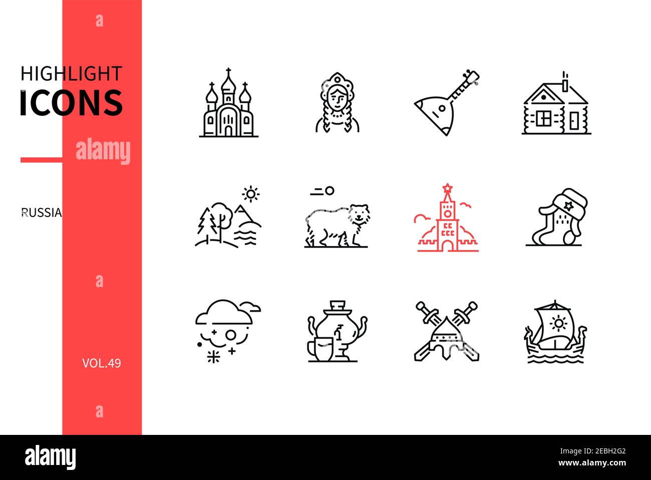 Russia - modern line design style icons set. Russian national symbols ...