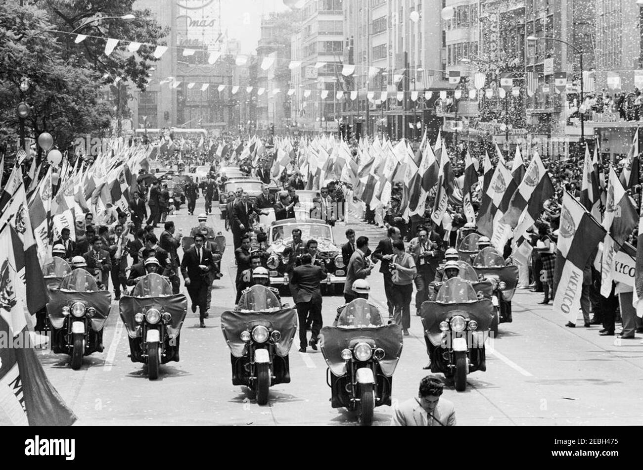 Trip to Mexico: Motorcade with President Kennedy, First Lady Jacqueline ...