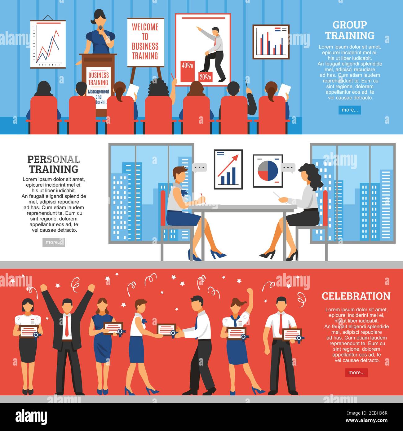 Business training horizontal banners with professional ddevelopment ...