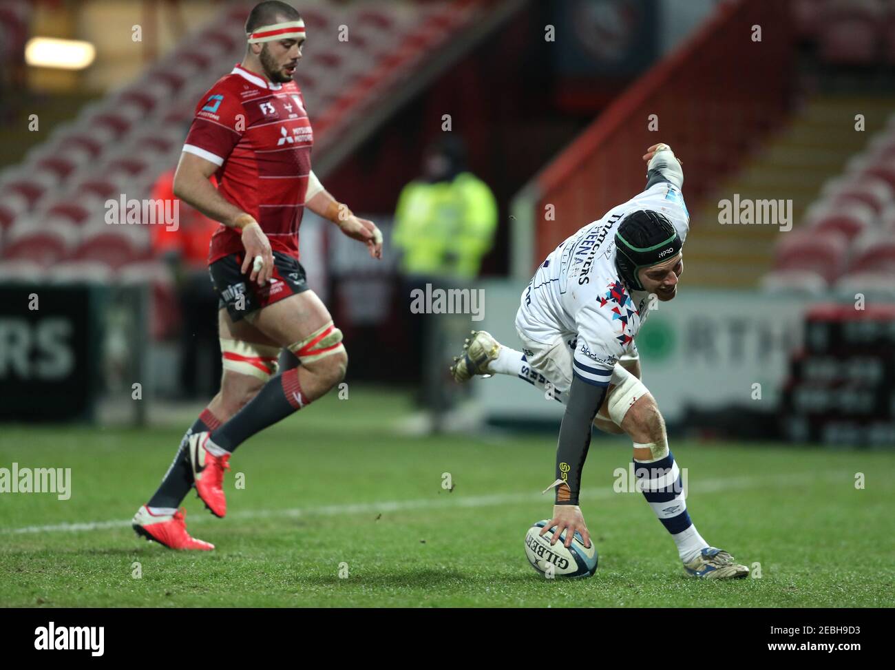 Bristol Bears' Jake Heenan celebrates scoring his side's second try of ...