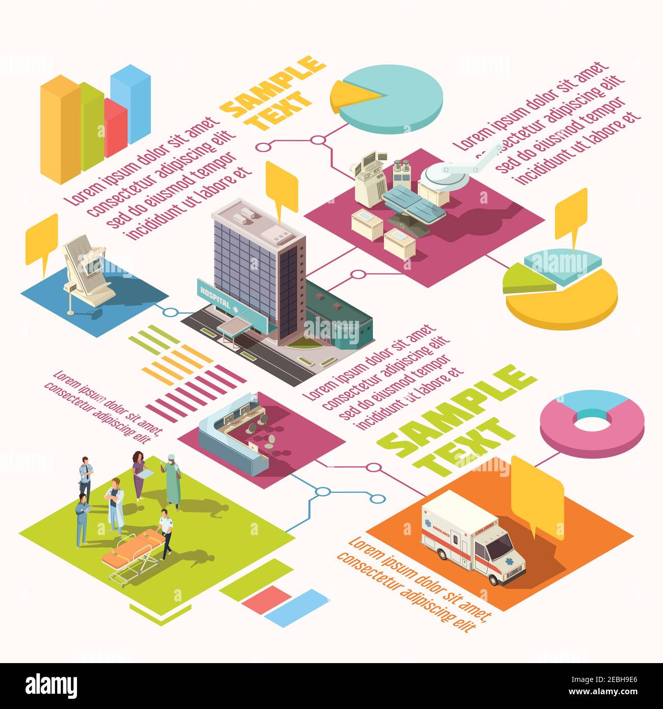 Colorful isometric hospital infographics with sample text and diagram ...