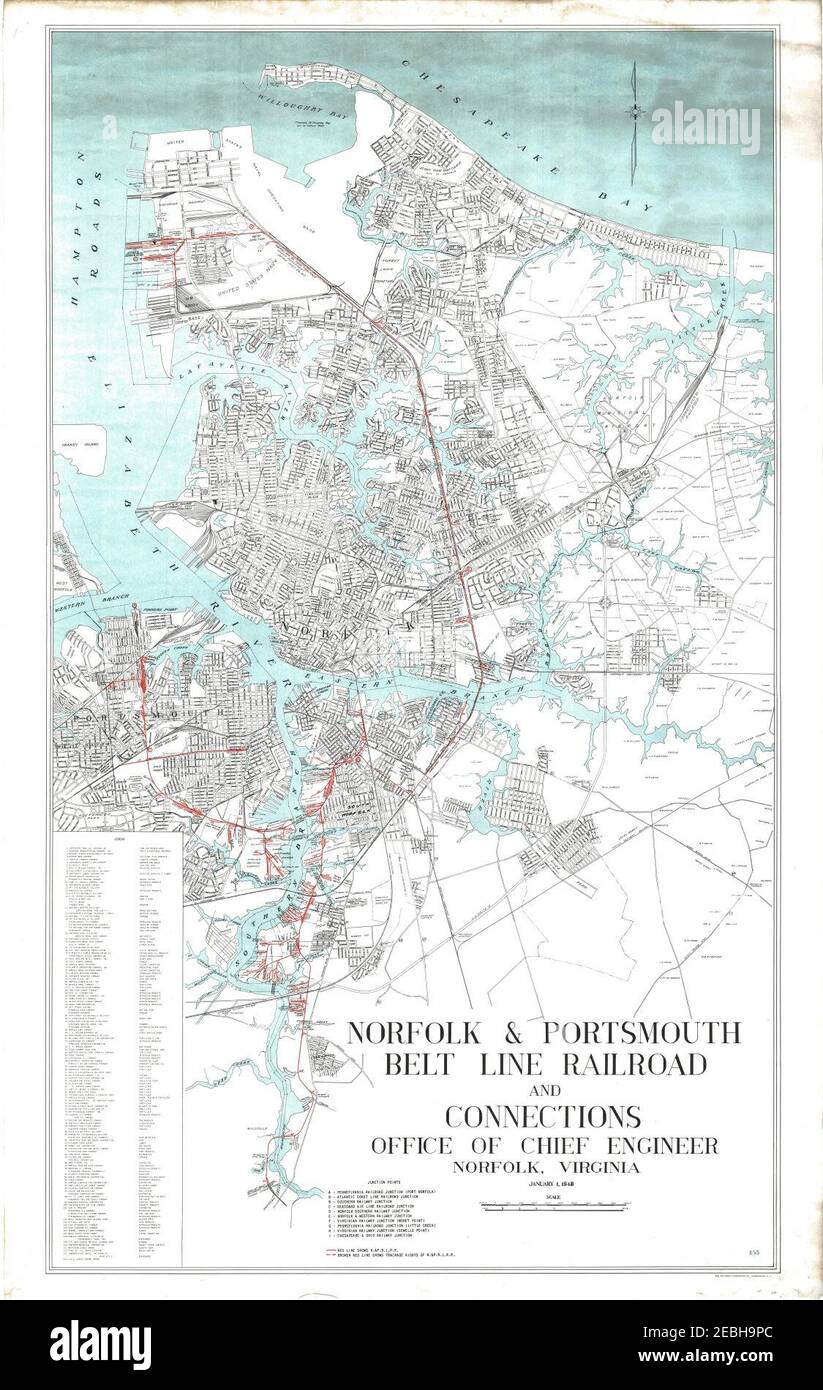 Norfolk and Portsmouth Belt Line Railroad map 1947 Stock Photo - Alamy