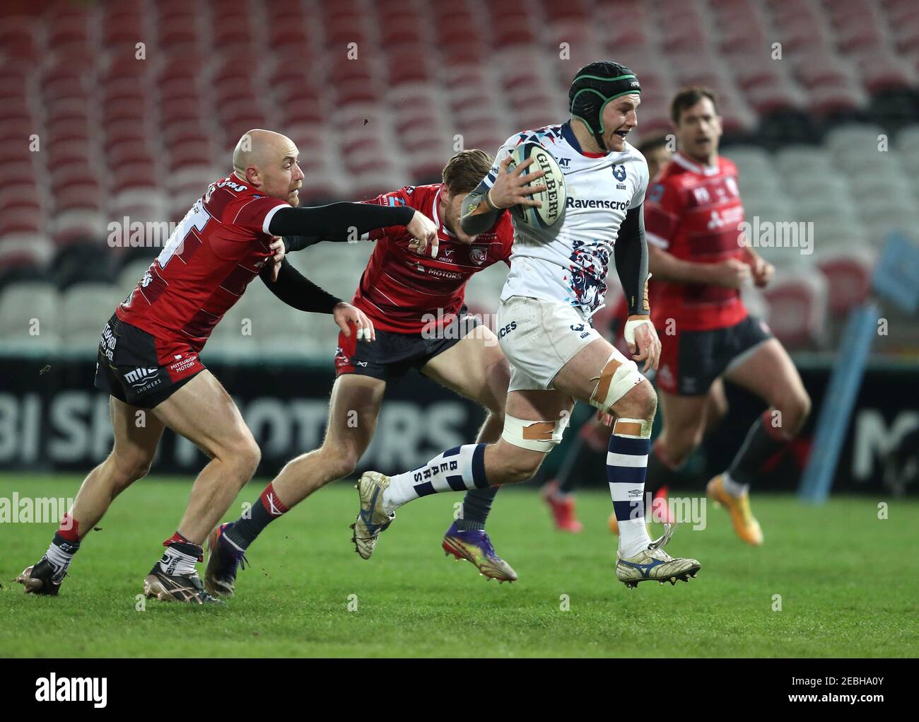 Bristol Bears' Jake Heenan on his way to scoring his side's second try ...