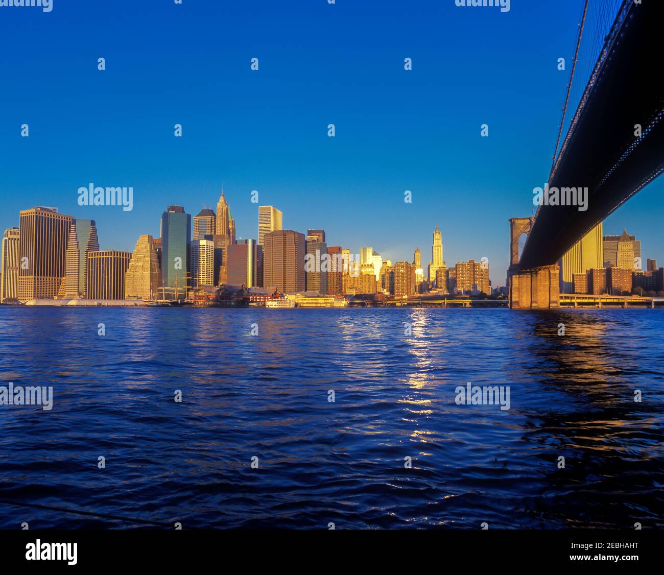 2001 HISTORICAL BROOKLYN BRIDGE (©J & W ROEBLING 1876) DOWNTOWN SKYLINE ...