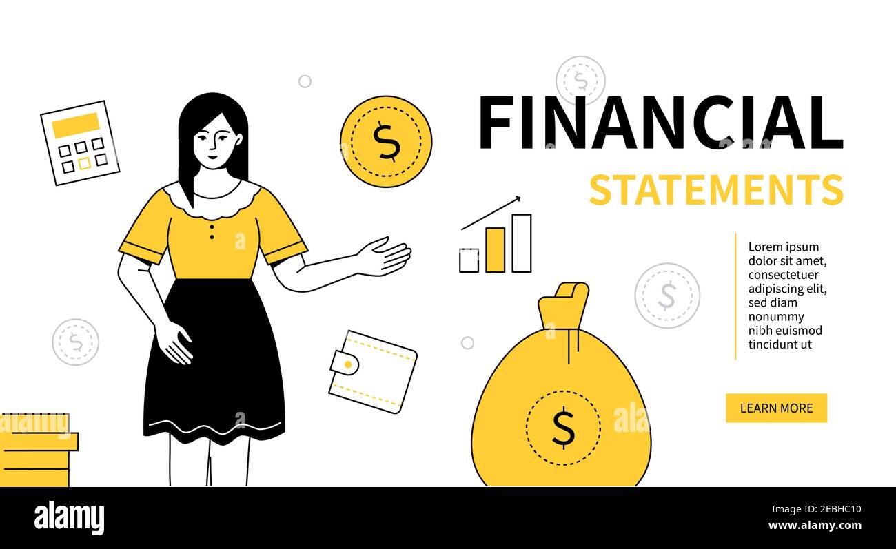 Financial statements - line design style web banner with copy space for ...