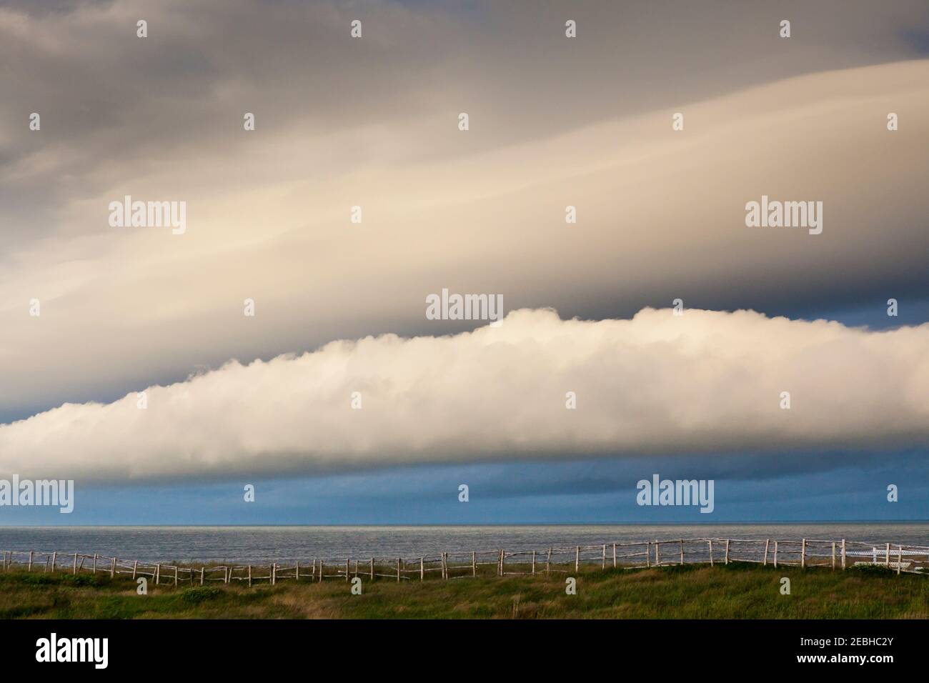 Landscape, Clouds, ocean and fence in the early morning, St. Bride's ...