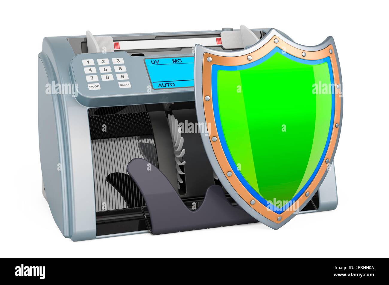 Currency counter with shield, 3D rendering isolated on white background ...