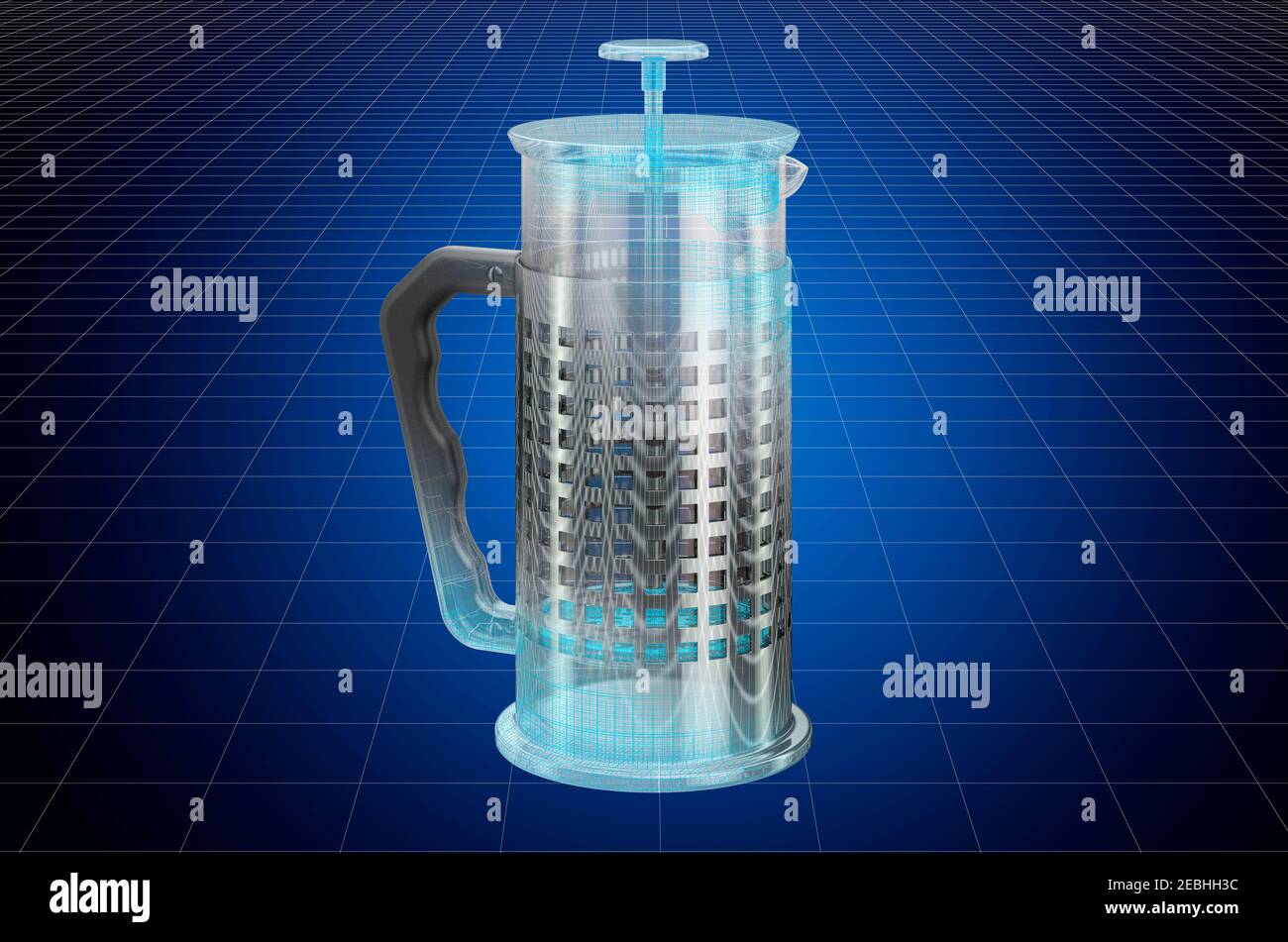 Visualization 3d cad model of French press, blueprint. 3D rendering ...