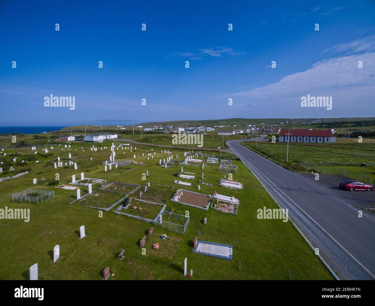 Old cemetery, graves, and main street, highway 100, St. Bride's ...