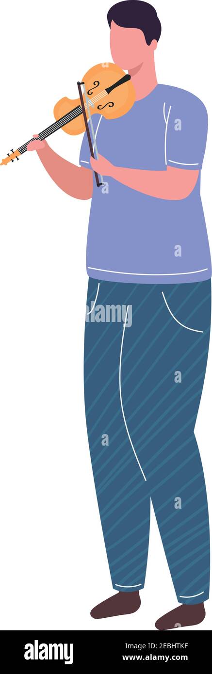 young musician man playing fiddle instrument character Stock Vector ...