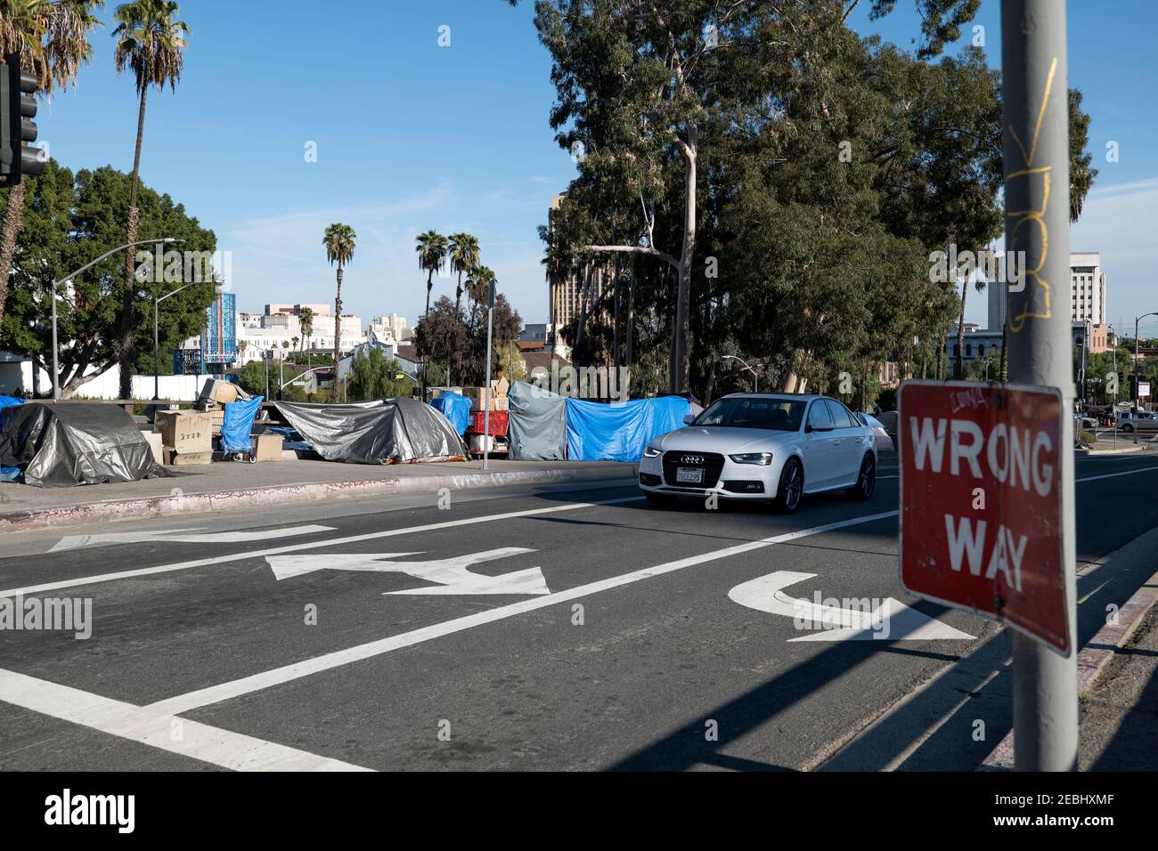 Los Angeles, CA USA - January 10, 2021: Homeless encampment along a ...