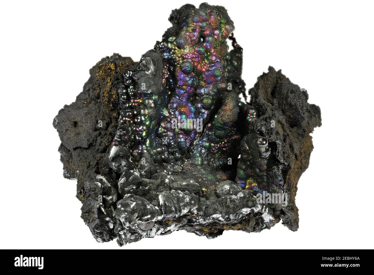 iridescent goethite from La Union, Spain isolated on white background ...