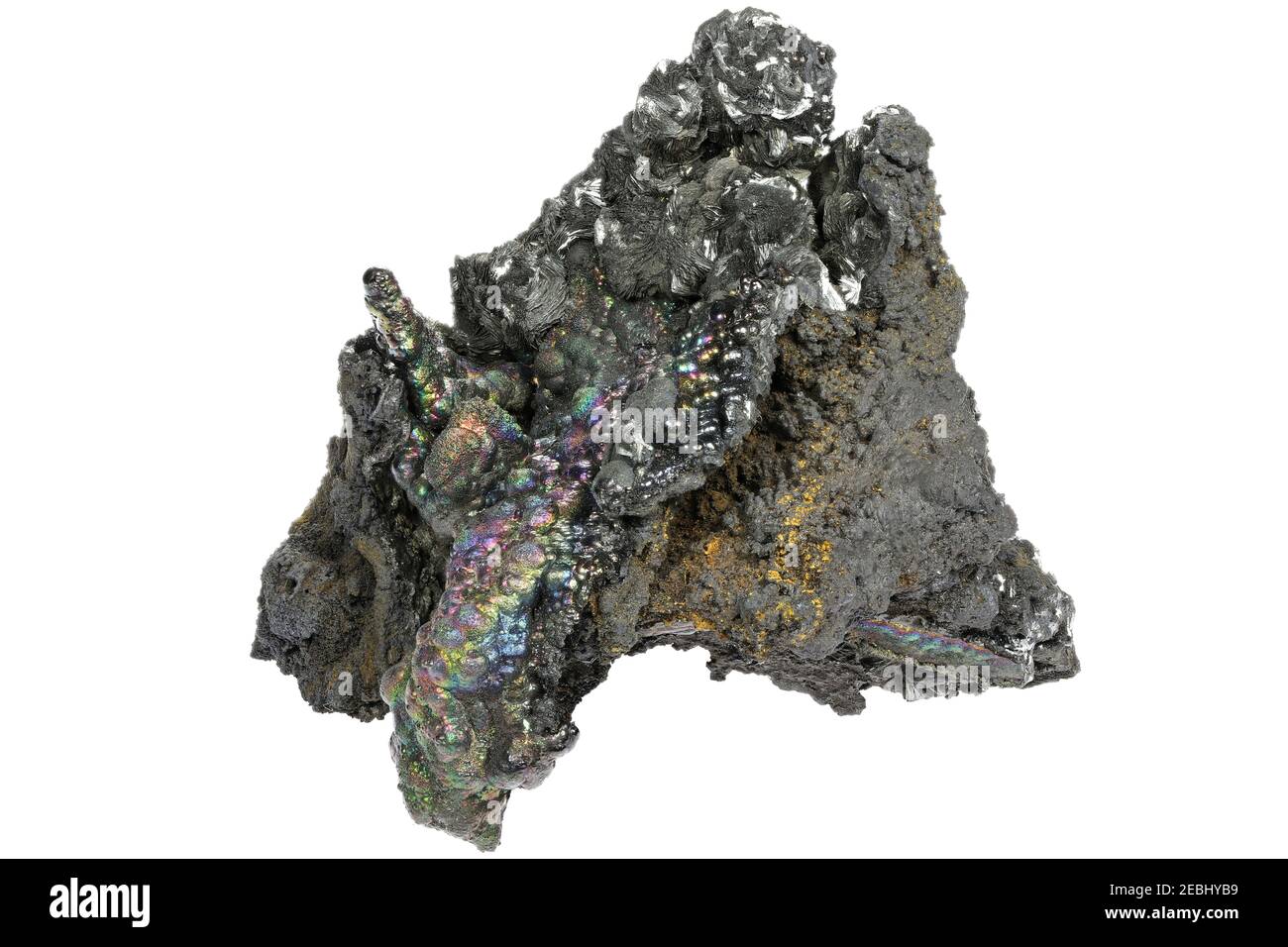 iridescent goethite from La Union, Spain isolated on white background ...